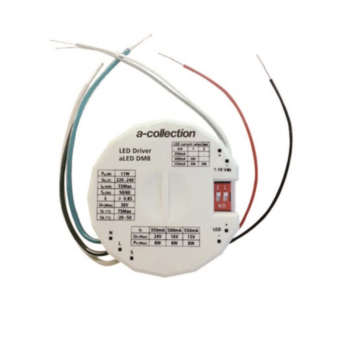 LED-Styrdon för dosmontage aLED DM8 - 350/500/700mA Push/1-10V dim ...